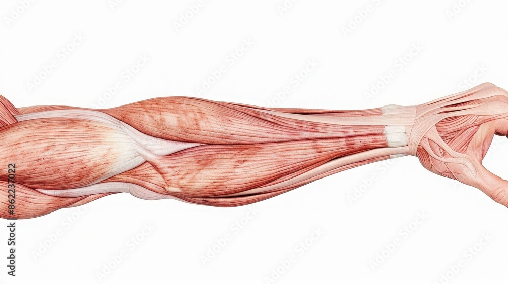 Detailed anatomy illustration of human arm muscles showing muscle ...