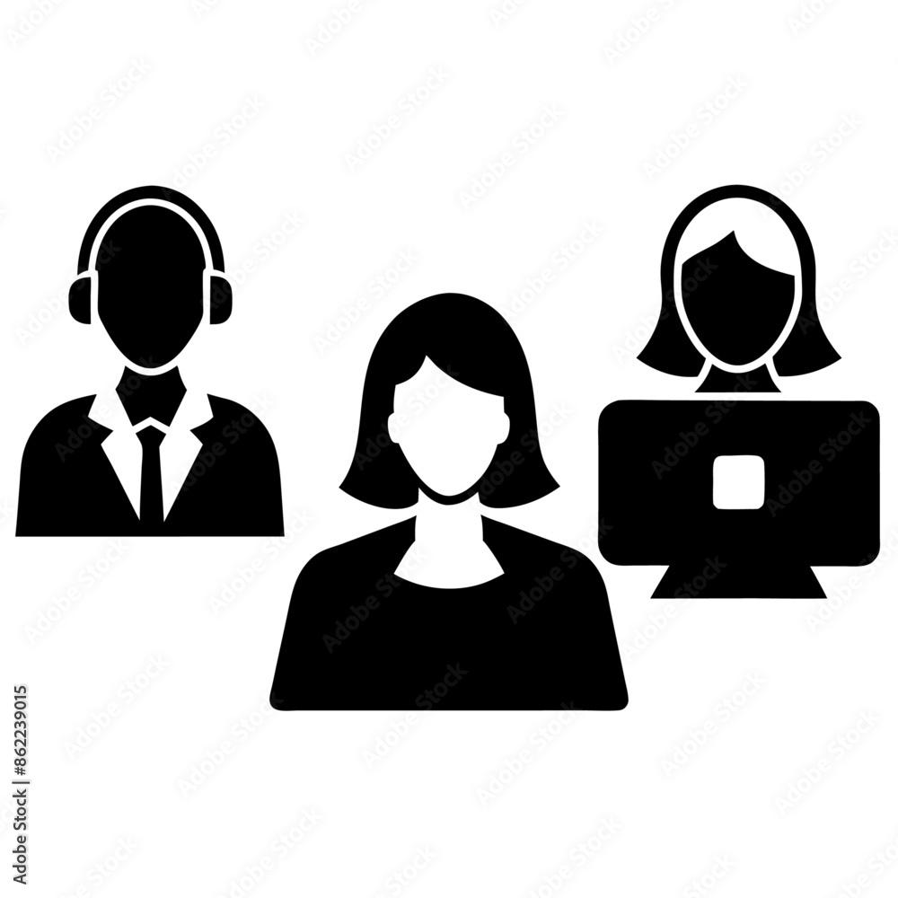Call center woman vector silhouette, call center girl vector, news ...