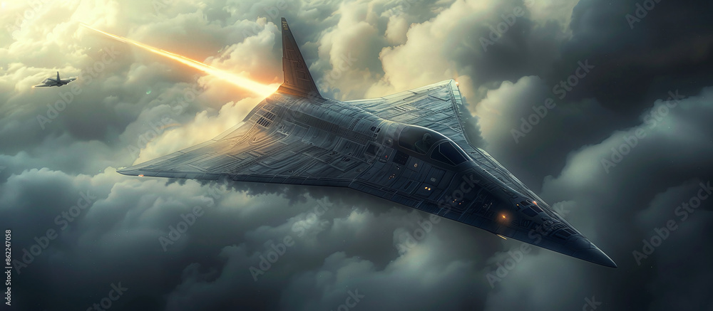 Lockheed SR-71 Blackbird jet flying through golden clouds and sunlight ...