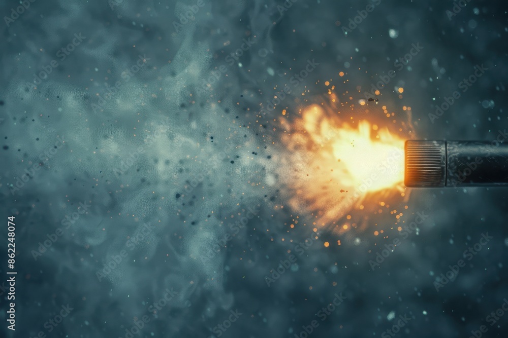 Detailed close-up image of a firearm muzzle flash in mid-air ...