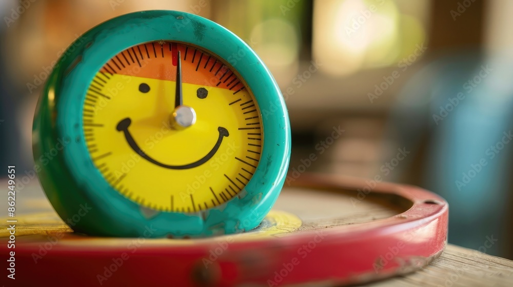 Colorful smiley face meter with needle pointing to green face for ...