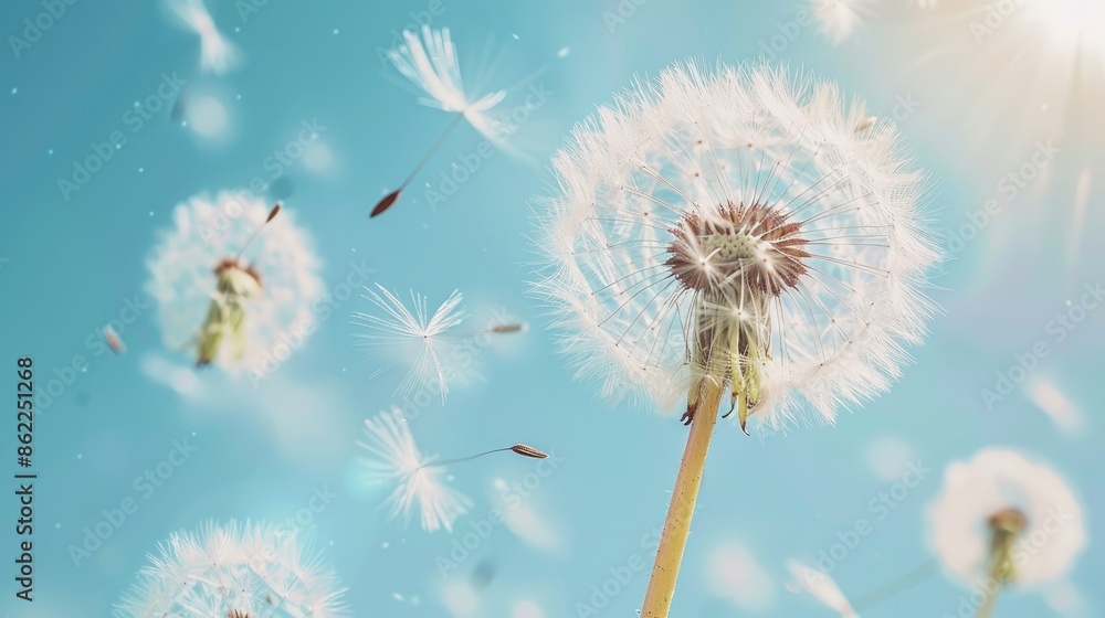 Dandelion seeds floating in summer breeze altering growth and direction ...
