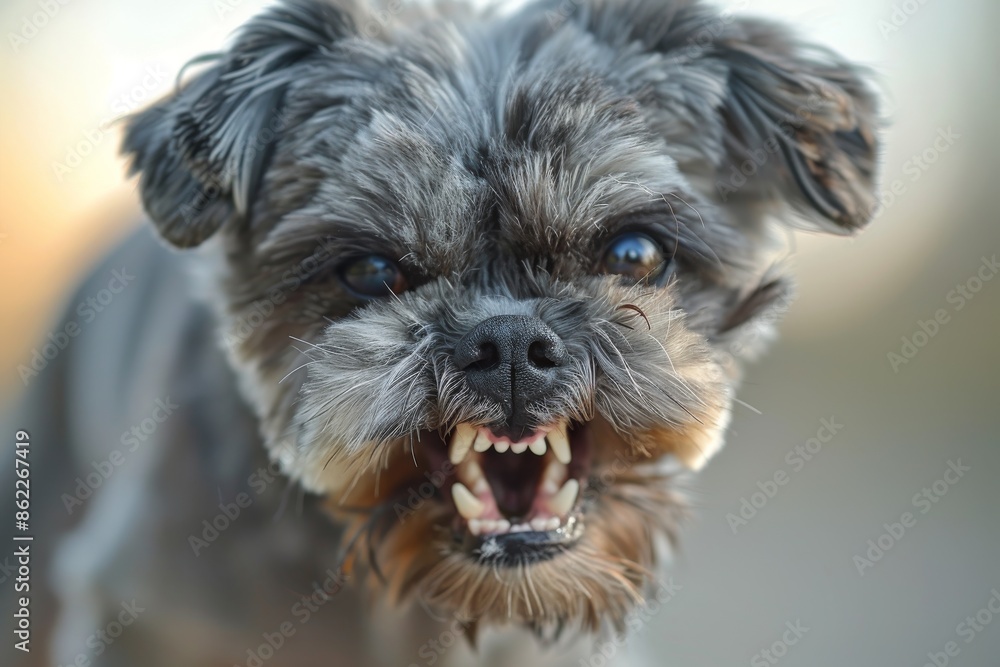 An aggressive Shih Tzu with a determined look, in a poised stance ready ...