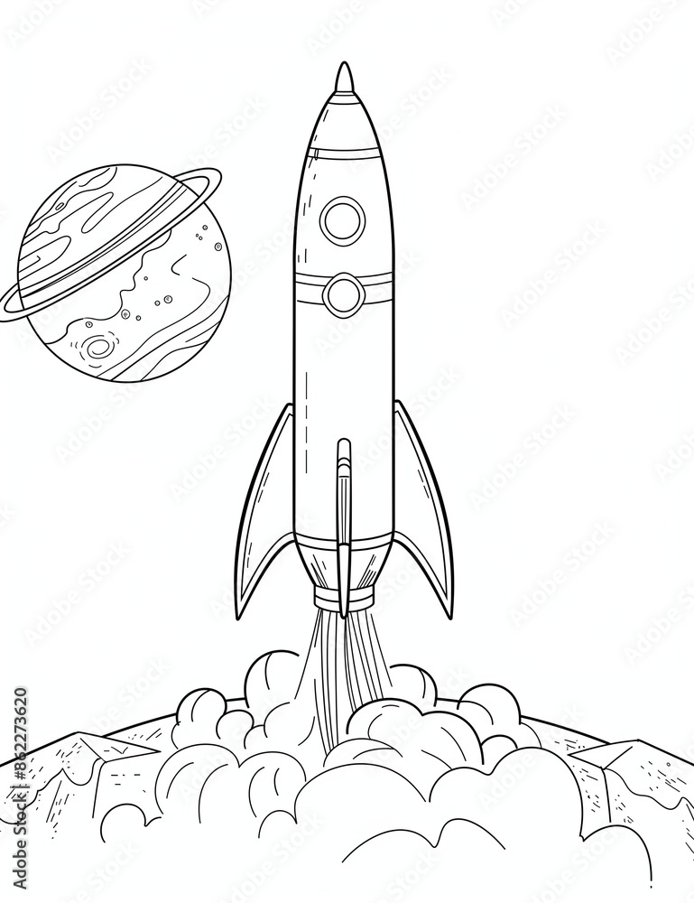 Space rocket - Printable Transportation Line Art: Black and White ...