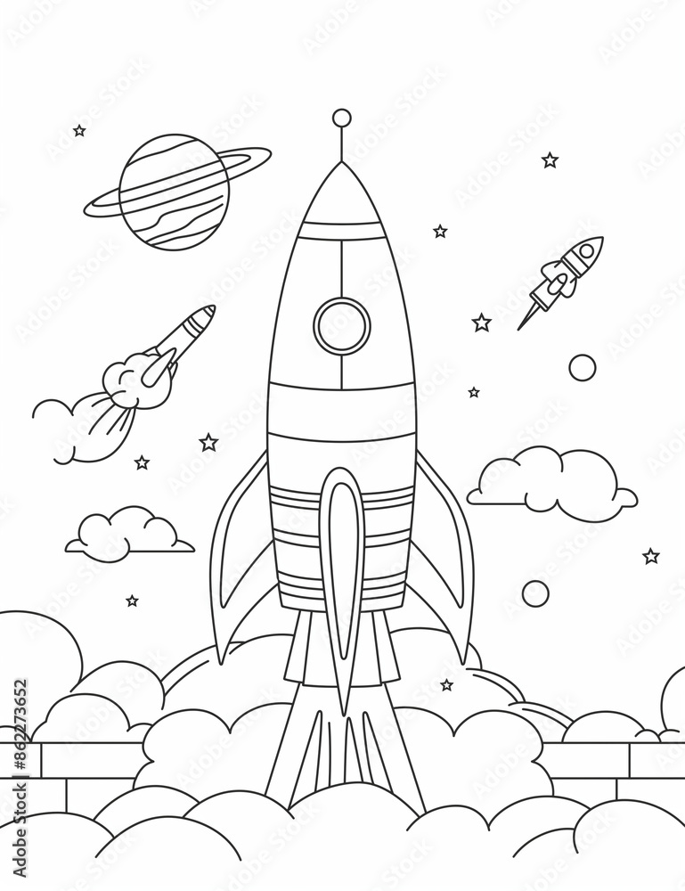 Space rocket - Printable Transportation Line Art: Black and White ...