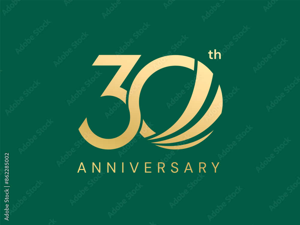 30th Anniversary luxury gold celebration with curved shapes overlapping ...