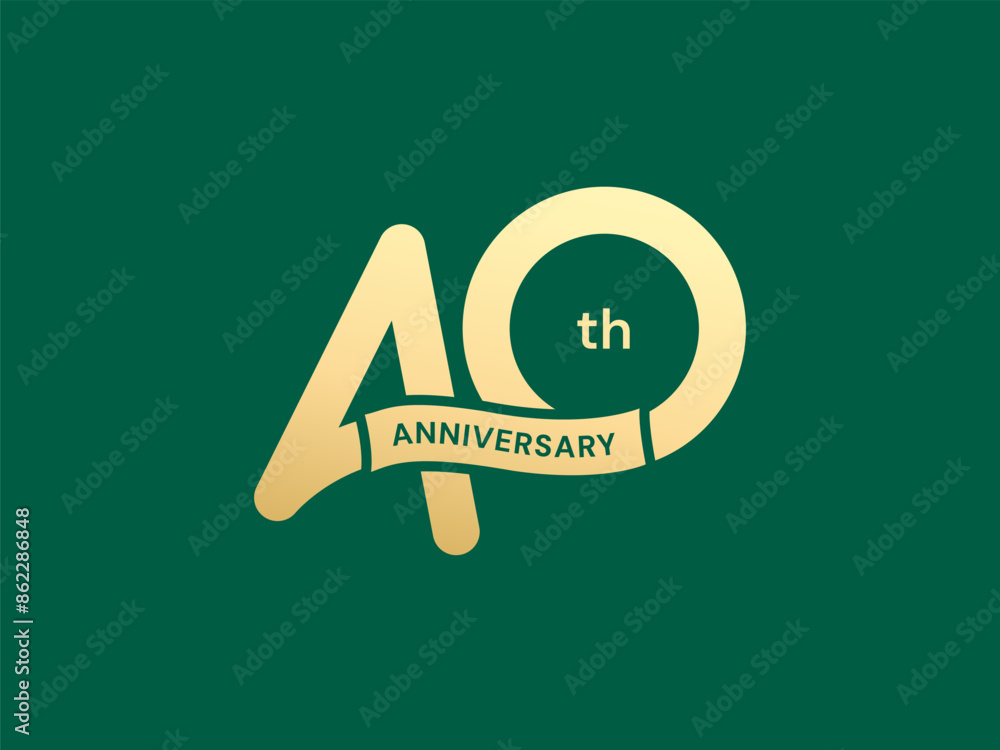 40th Anniversary luxury gold celebration with curved ribbon shape ...