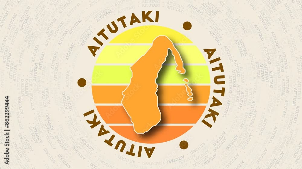 Aitutaki logo intro. Badge with the circular name and map of the island ...