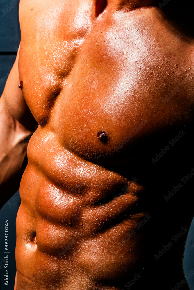 Close up Male chest. Chest muscles. Muscled male torso with abs. Man ...