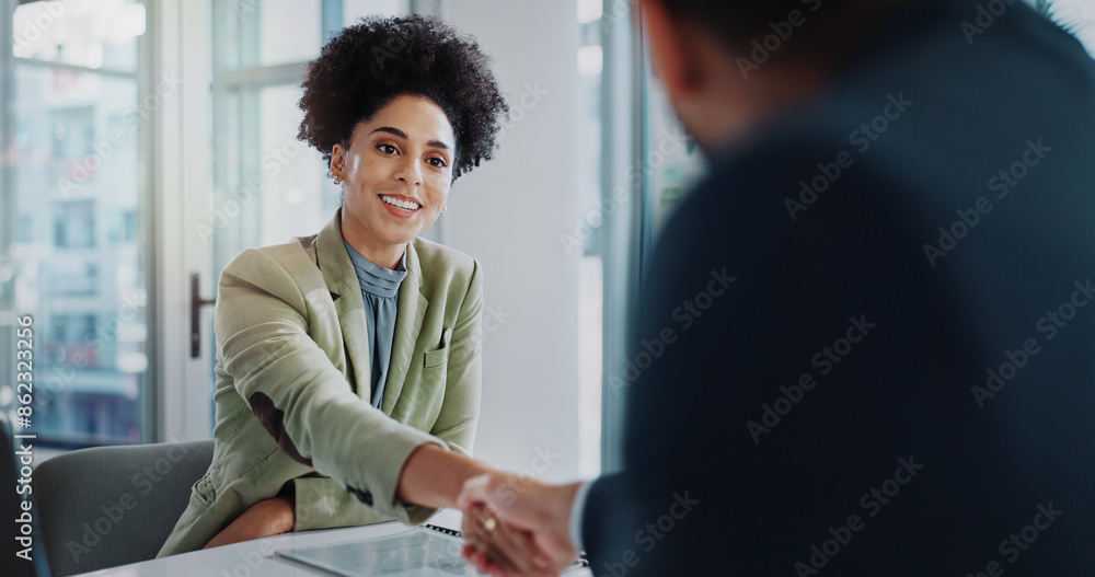 Business people, handshake and meeting for job interview, recruitment ...