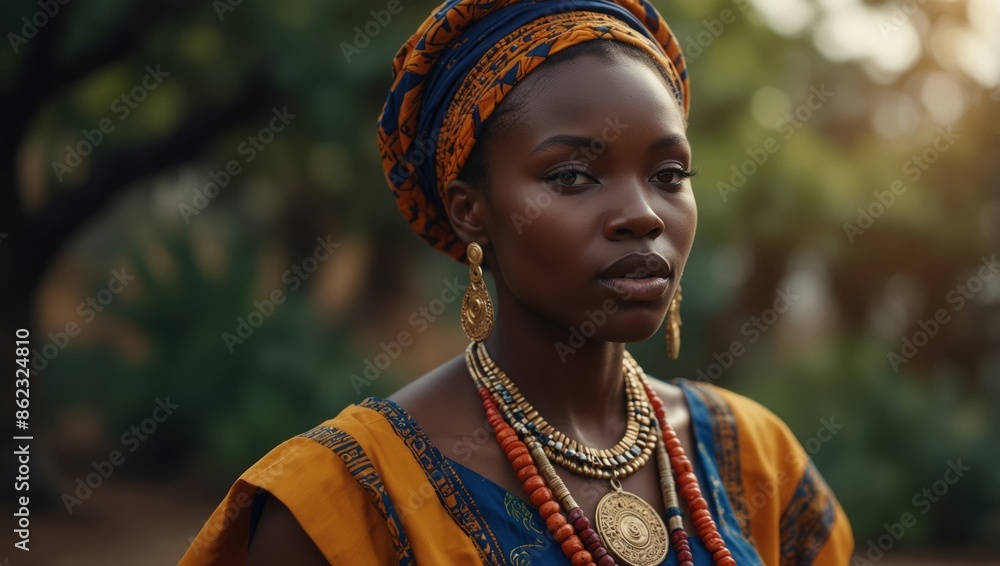 Beautiful African fashion model in traditional dress. Stock Photo ...