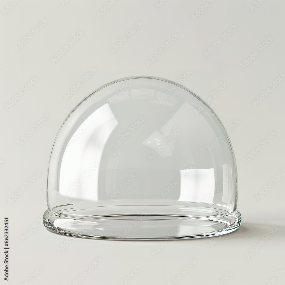 3d Semicircular glass cover, white background. Transparent ...