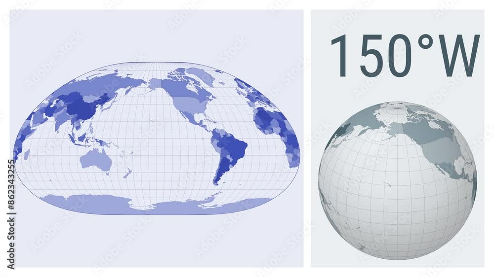 World Map Animation Loximuthal Projection Colored Countries Style Animated World Map In