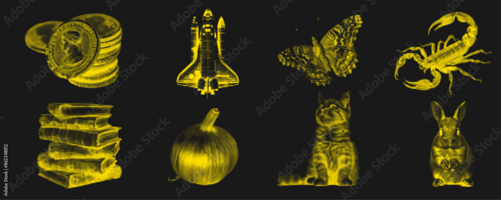 Trendy bitmap elements halftone set collection. Pixel dot y2k style ...