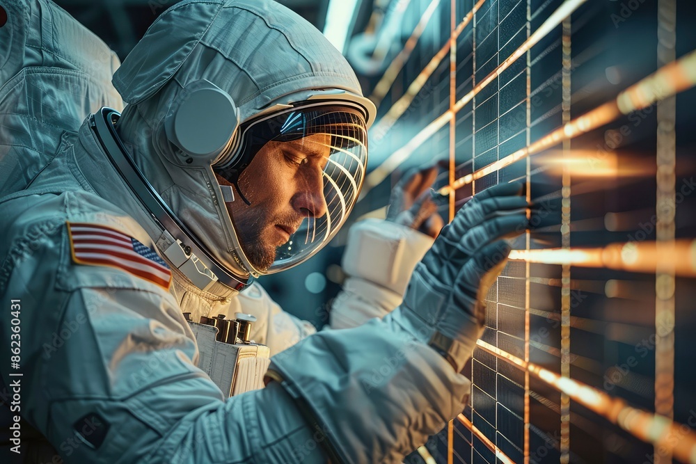 astronaut on his first space mission, floating in the void with Earth's ...