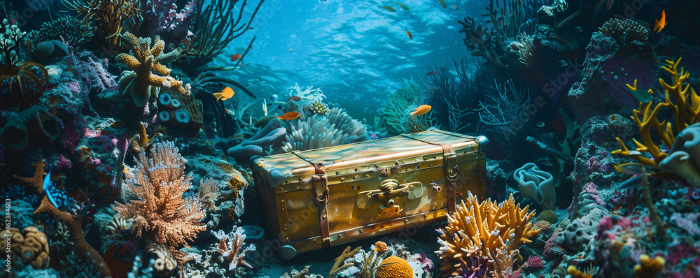 Sunken Ship's Treasure: An ancient treasure chest resting at the bottom ...