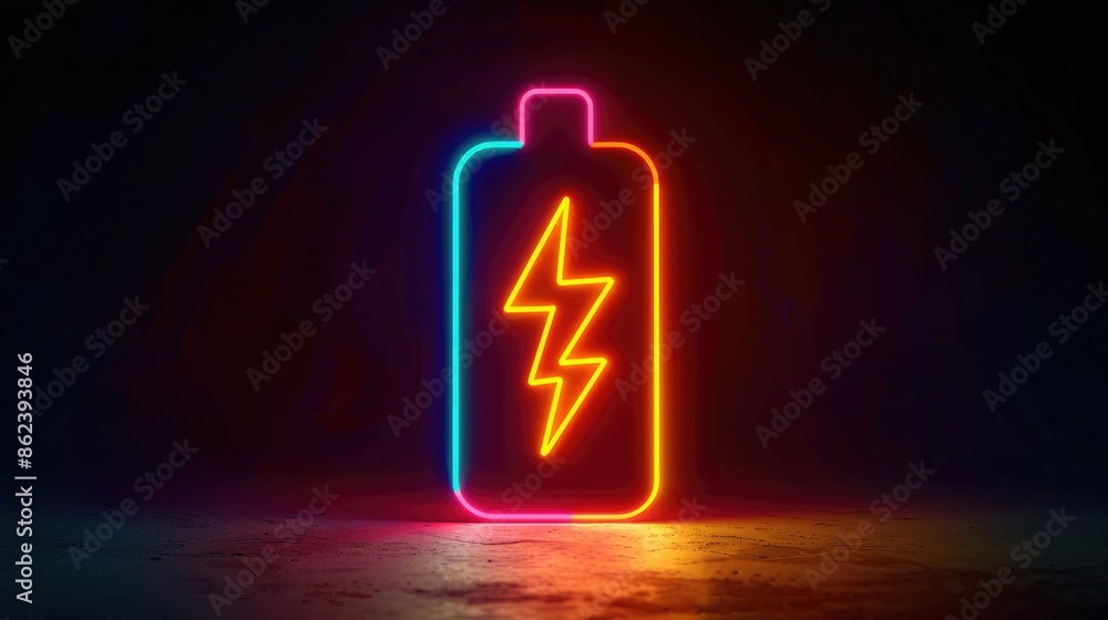 neon light abstract background, glowing thunderbolt, electricity power ...