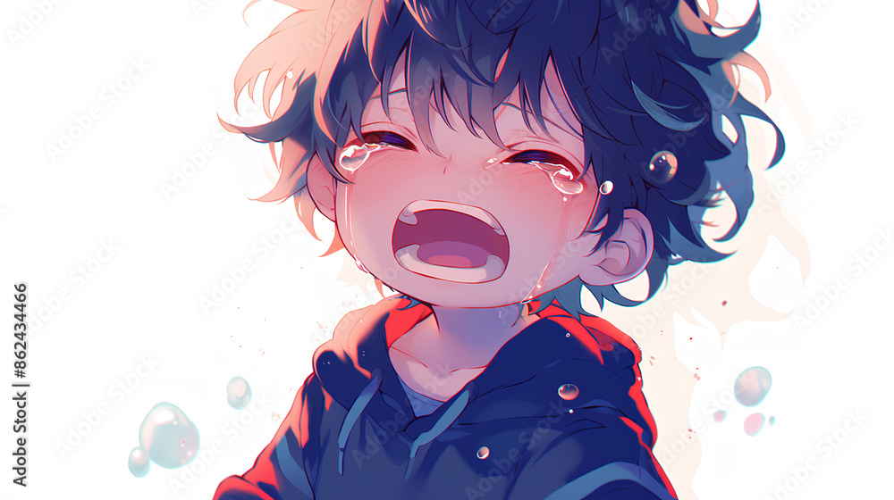 chibi anime boy crying tears flowing Stock Illustration | Adobe Stock