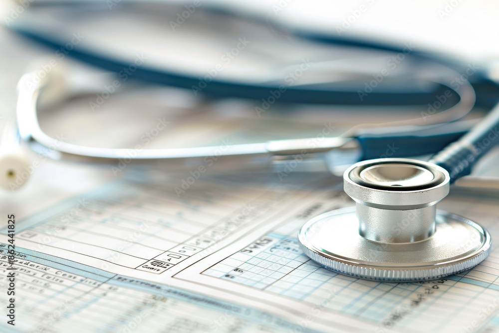 Stethoscope on Medical Chart. A detailed close-up of a stethoscope ...