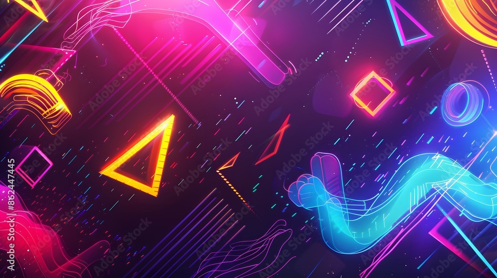 Neon colors with iconic 80s symbols, bursting with retro aesthetics ...