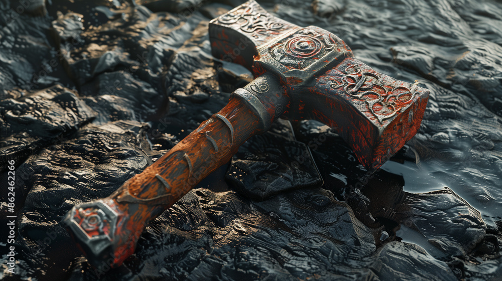 An ancient fantasy hammer, based on the appearance of a medieval weapon ...