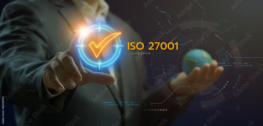 ISO 27001 concept. Requirements, certification, management, standards ...