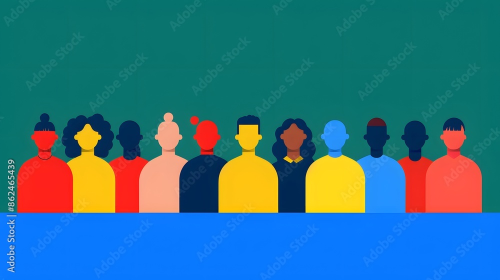 Diverse group illustration in vibrant colors. Unity, teamwork, and ...