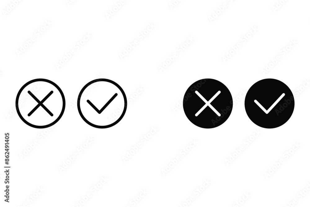 Checkmark cross. Isolated vector sign symbol. Checkmark cross icon set ...