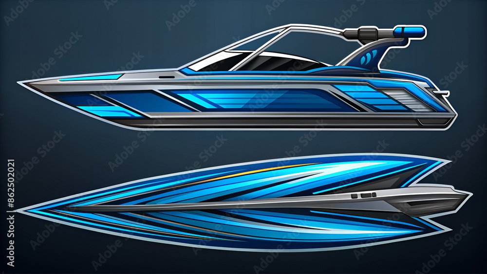 Extreme sport decals. Tuning racing car or moto striped vehicle blue ...