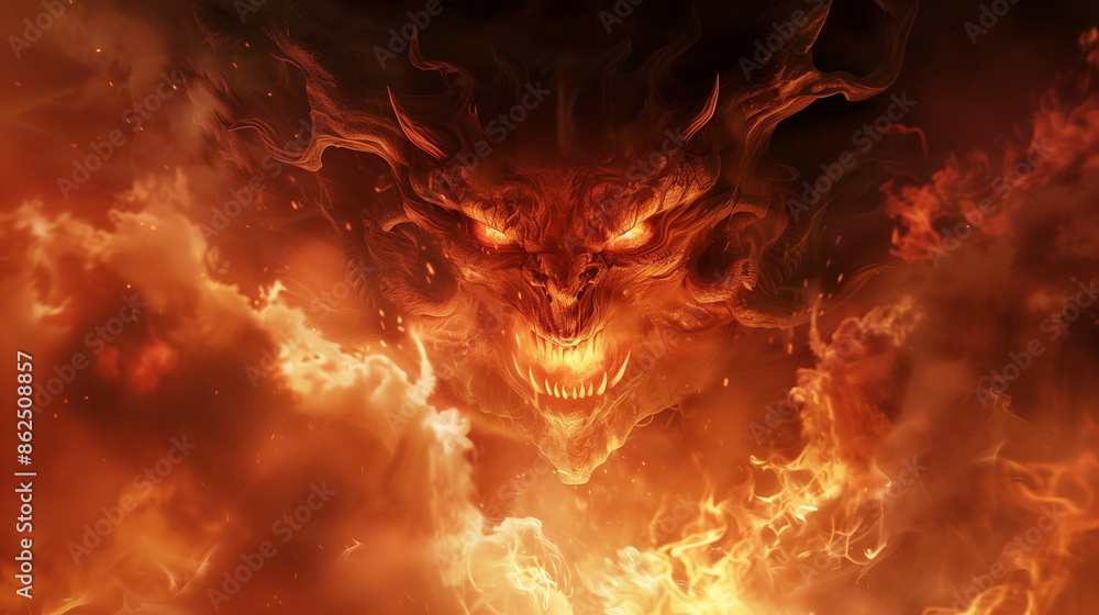Angry evil demon satan monster creature in fire of hell with furious ...