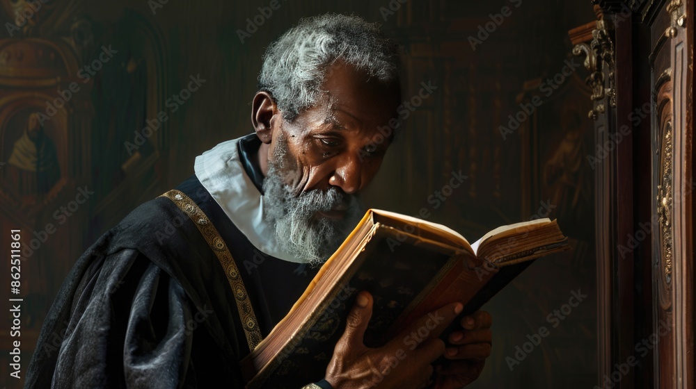 Portrait of Old Black male Historical Figure Reading a Book. Friendly ...