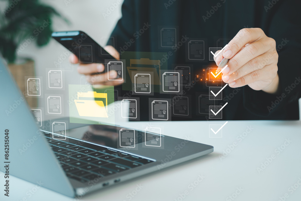 Quick checklist and clipboard management concept, businesswoman working ...