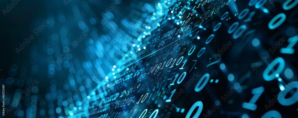 information technology and blue digital binary data network with coding ...