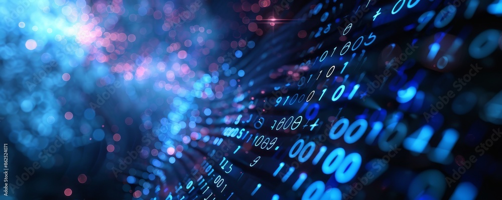 information technology and blue digital binary data network with coding ...