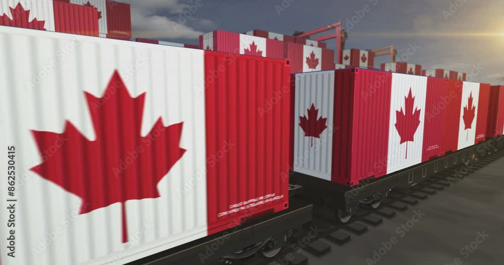 Canada export production and import containers on a freight wagons loop ...