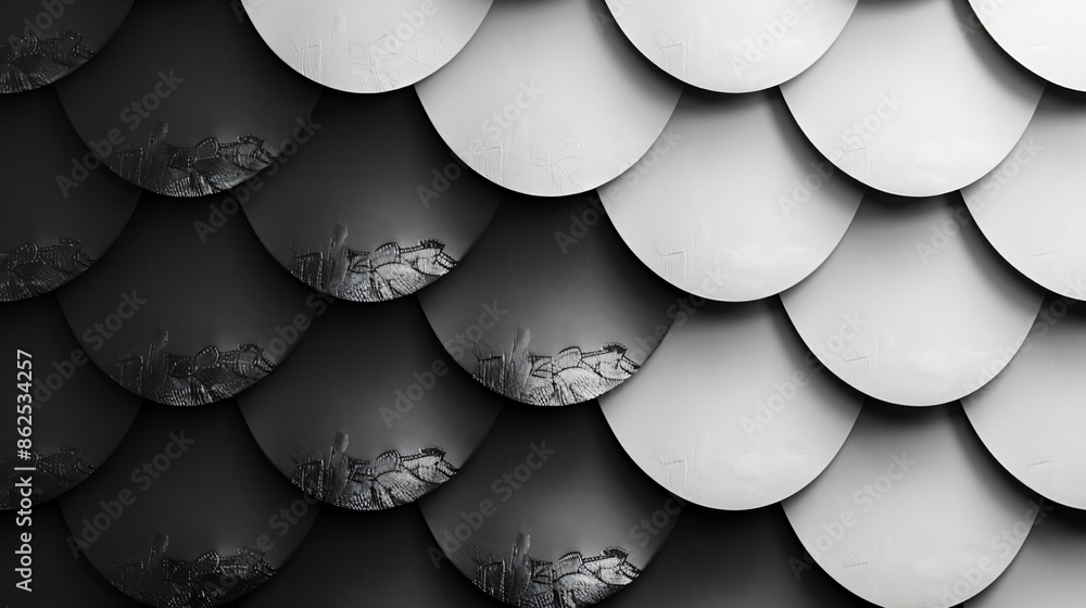 Abstract background with black and white dragon scales made of metal ...