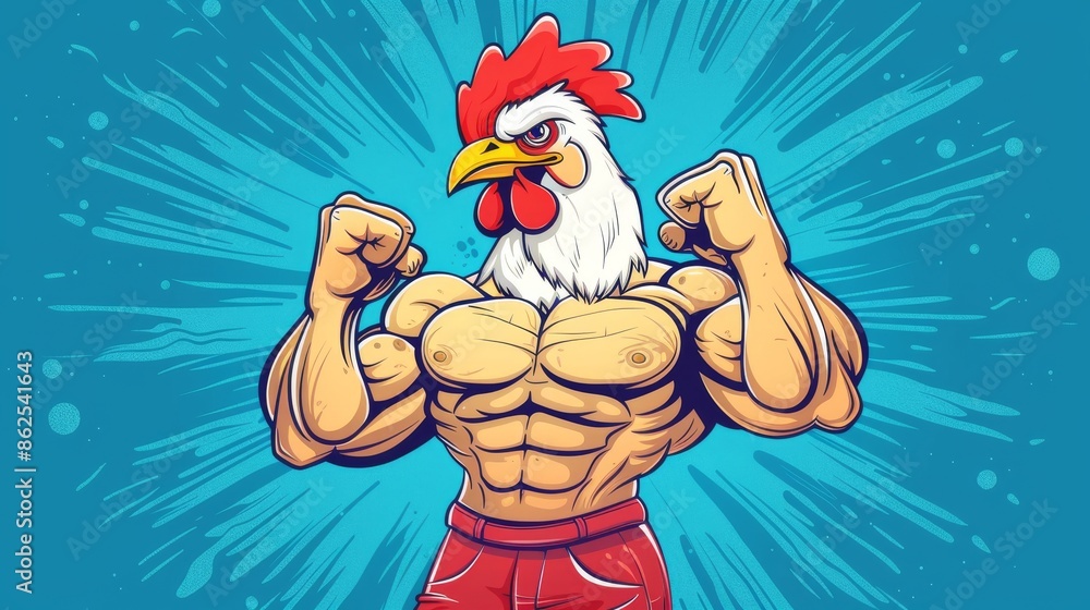 Animated clip art of a cartoon chicken mascot with a flexing arm. It ...