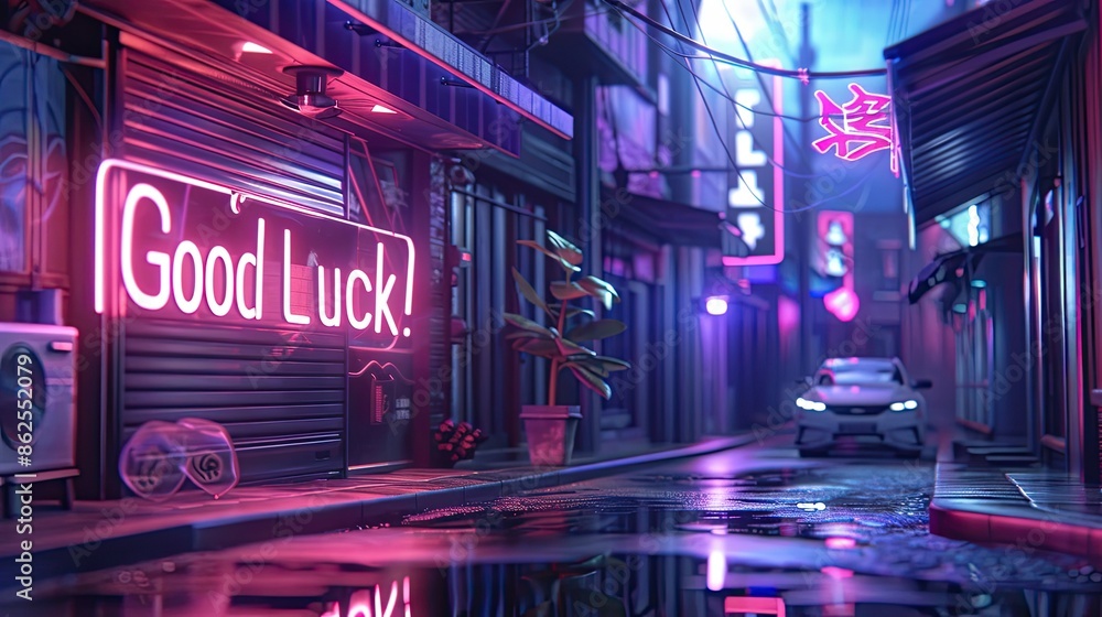 Futuristic neon design glowing Good Luck sign in cyberpunk style Stock ...