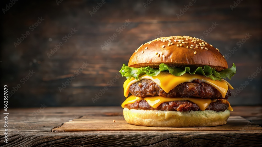 Classic burger topped with melted cheese and double cheese slices ...