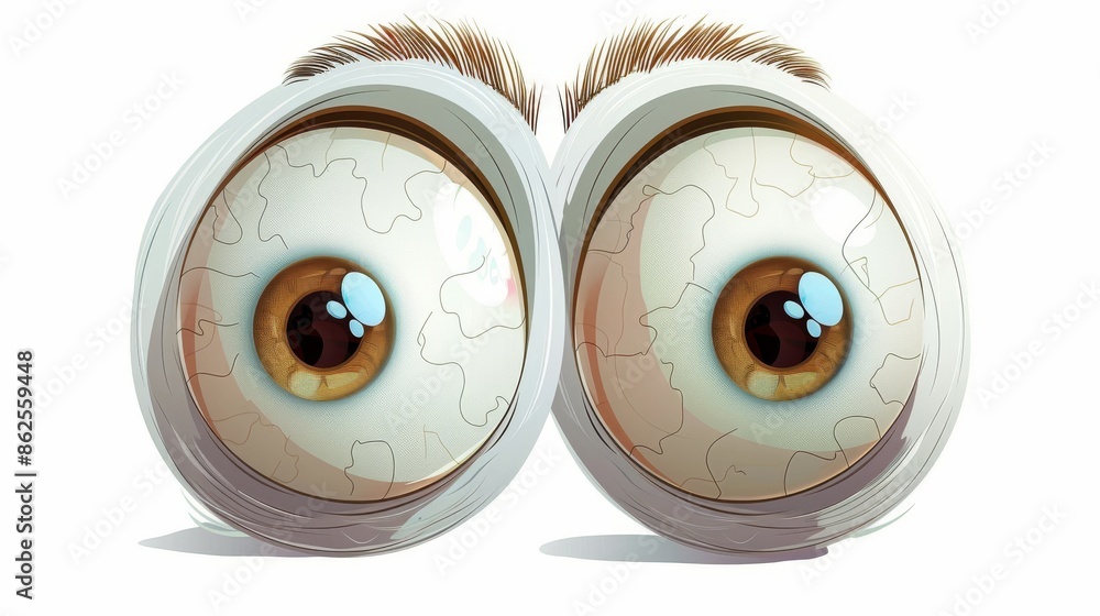 An illustration portrays a pair of surprised, excited cartoon eyes ...