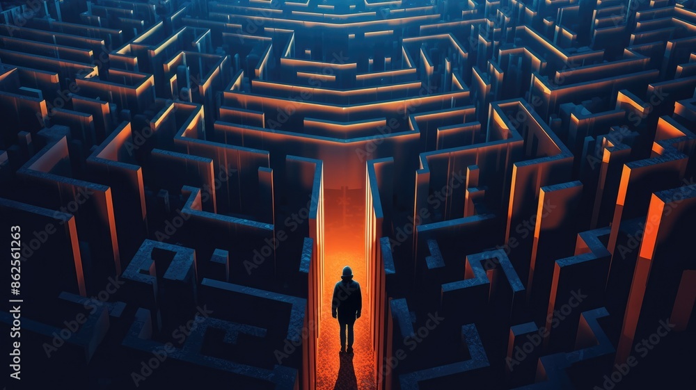 The picture of intelligent human in complex playing futuristic ...