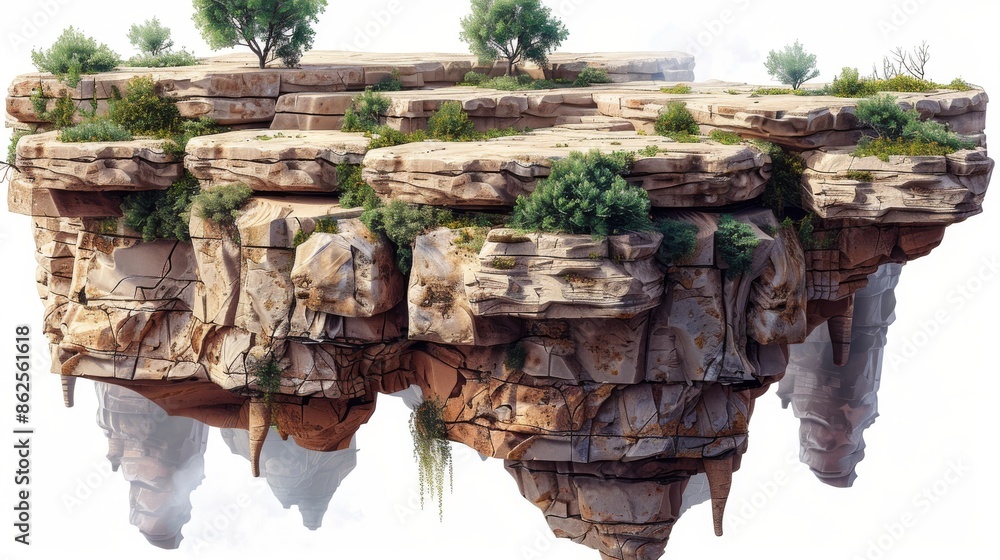 Transparent background of game landscape with floating rocks. World ...