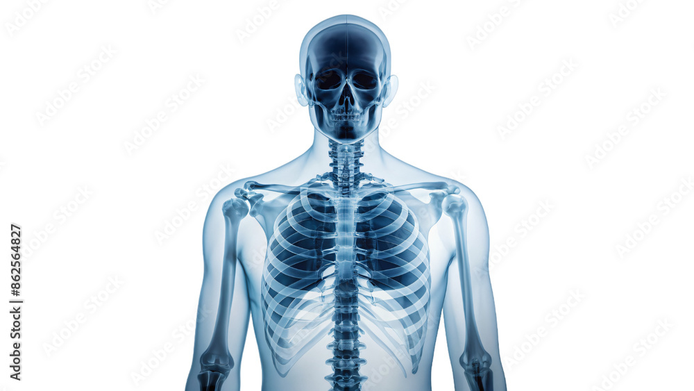 3D medical illustration of a human skeleton for studying bone structure ...