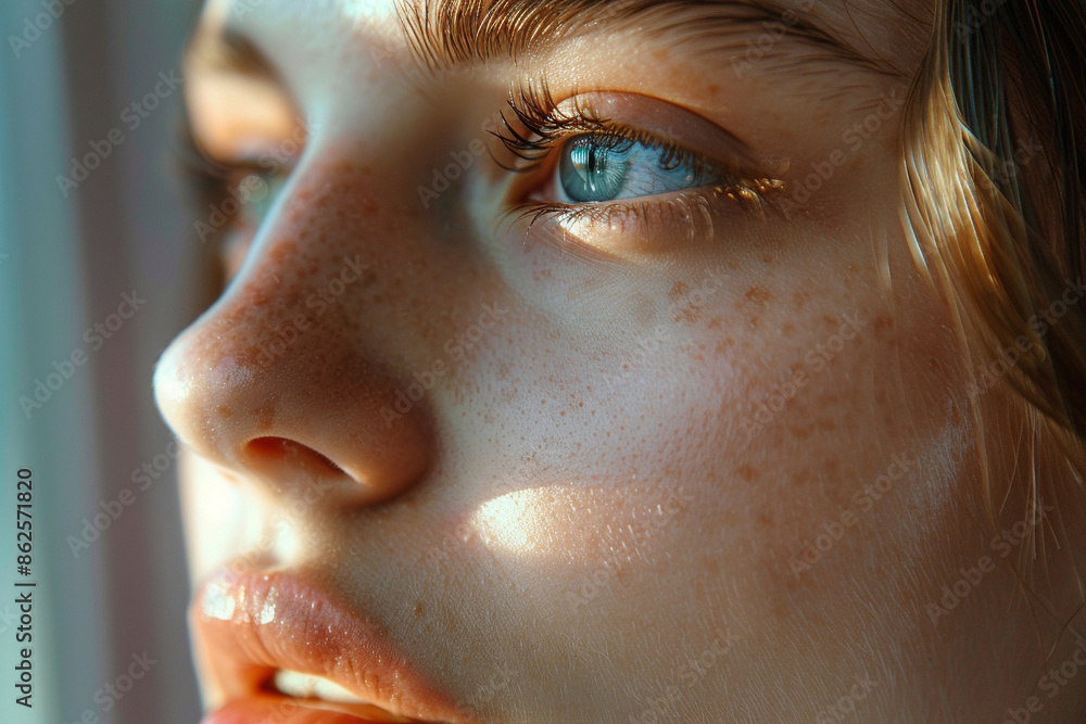 Closeup of a womans nose, highlighting the structure and skin texture ...