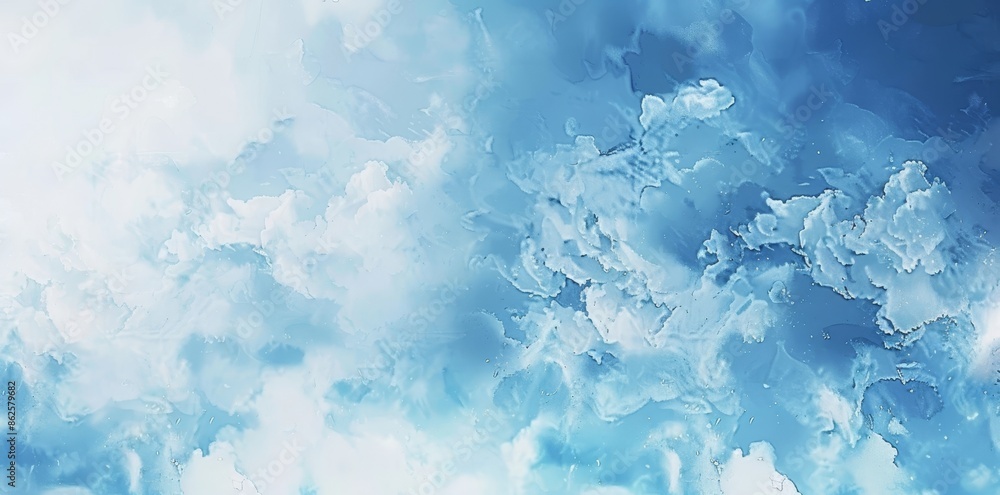 Blue watercolor sky and clouds painted by hand, Watercolor illustration ...