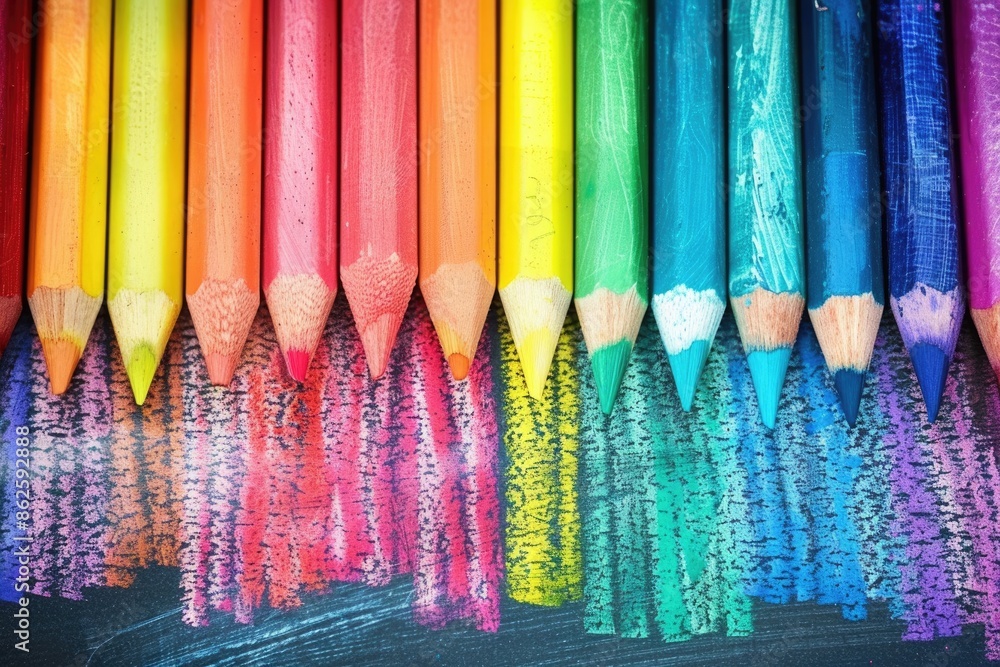Chalk Poster. Rainbow Spectrum Crayon Scribbles with Doodle Stripes in ...