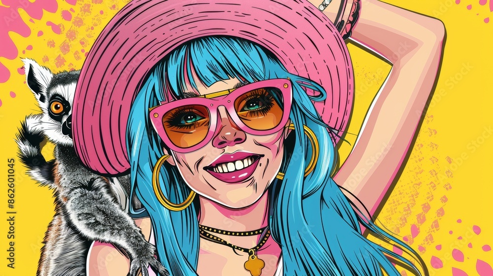 Cute cartoon illustration of a girl and a monkey in friendship Stock ...