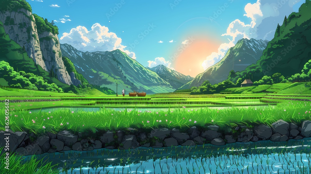 flat anime illustration, anime illustration, line art style ...