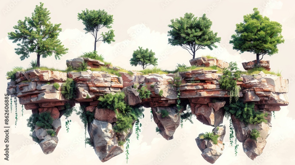 An isolated background of floating rocks from a game. World asset ...