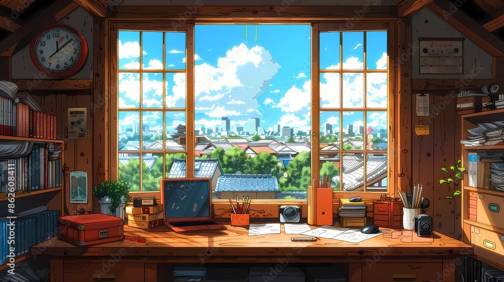 flat anime illustration, anime illustration, line art style ...